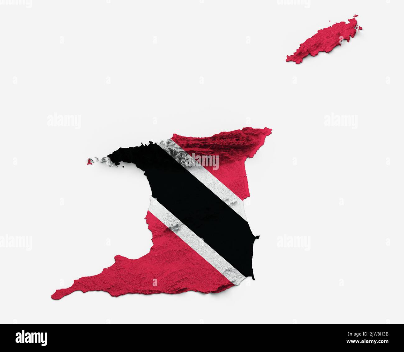 A 3D rendered map of Trinidad and Tobago shaded in relief and national ...
