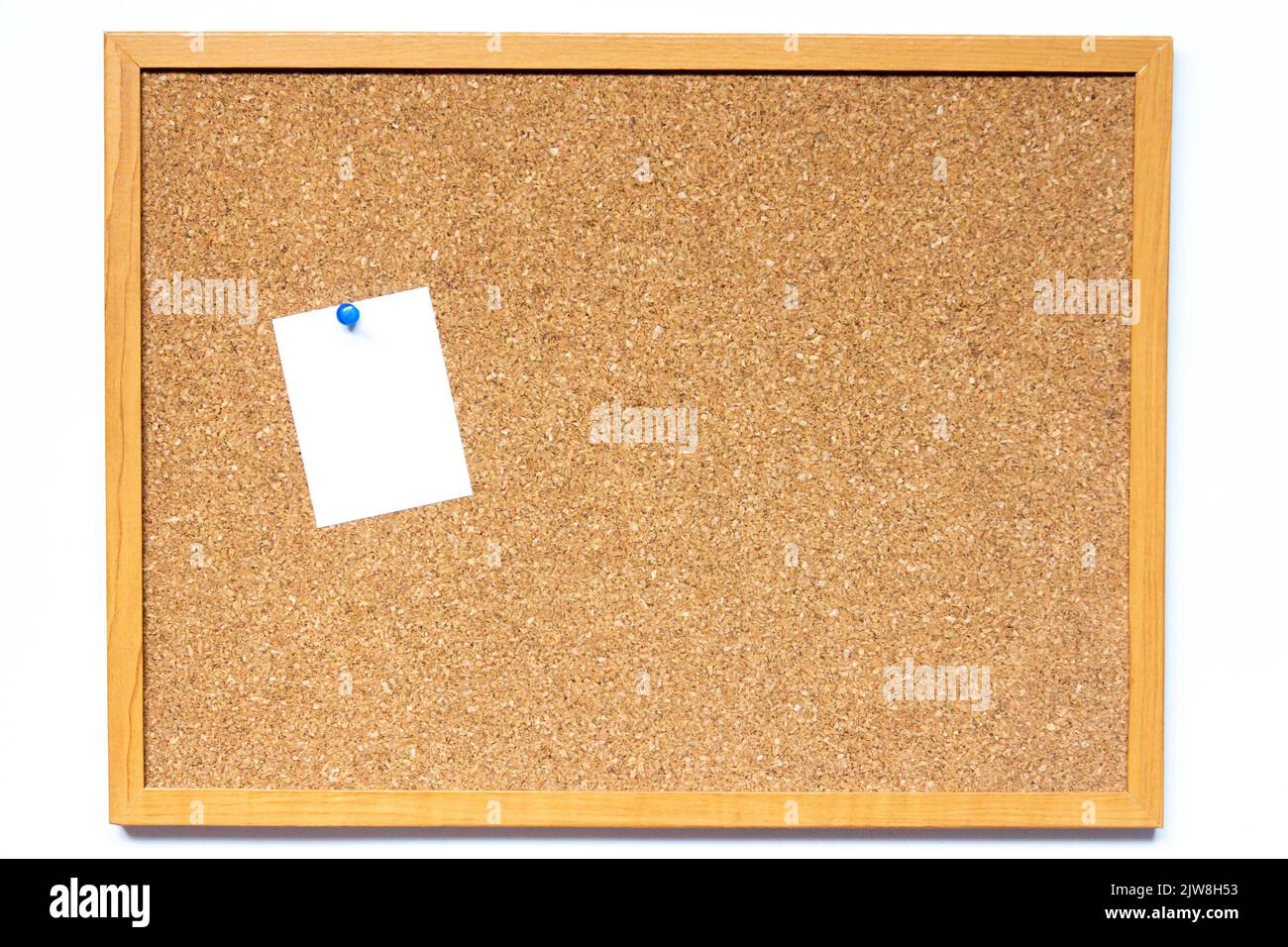 Corkboard with white note paper placed on white background with copy ...