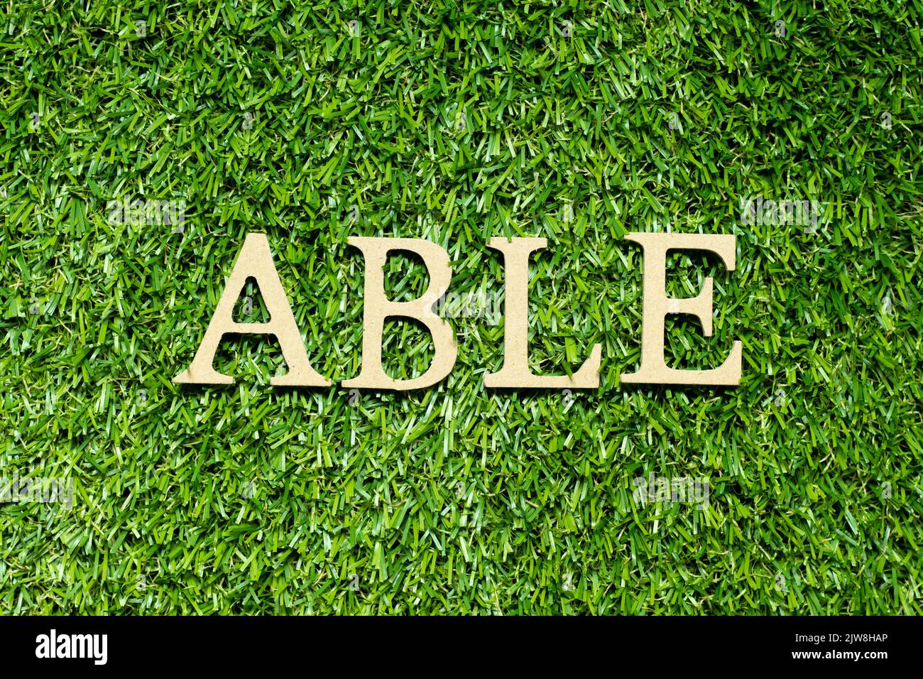 Wood alphabet letter in word able on green grass background Stock Photo ...