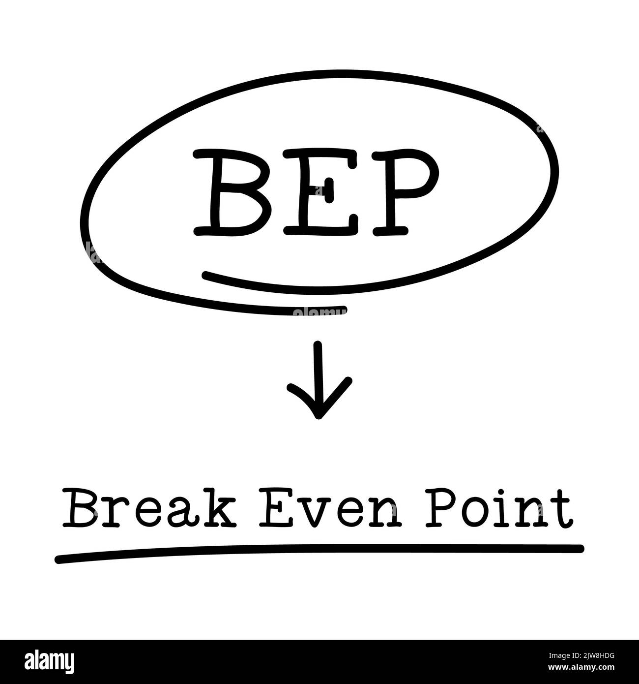 Letter of abbreviation BEP in circle and word Break even point on white ...