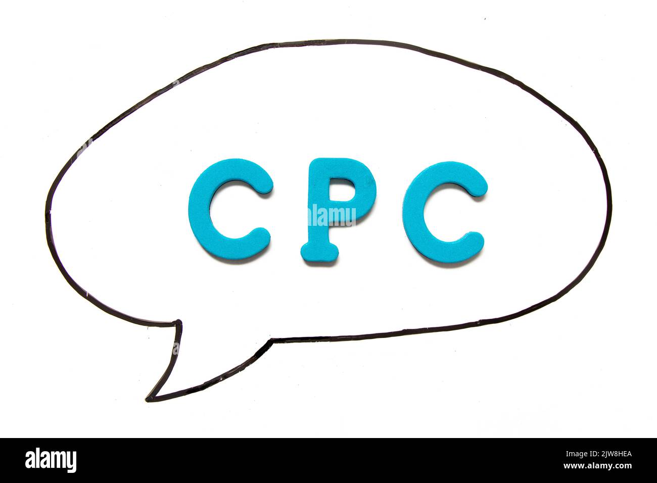 Alphabet letter with word CPC (Abbreviation of Cost per click) in black ...