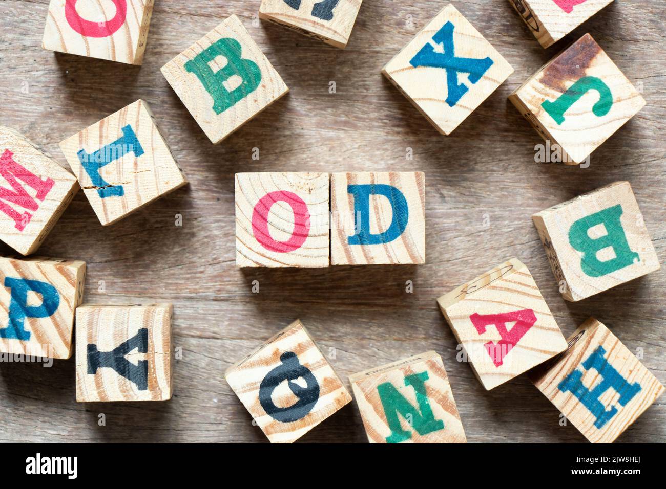 Alphabet letter block in word OD (Abbreviation of overdraft) and ...