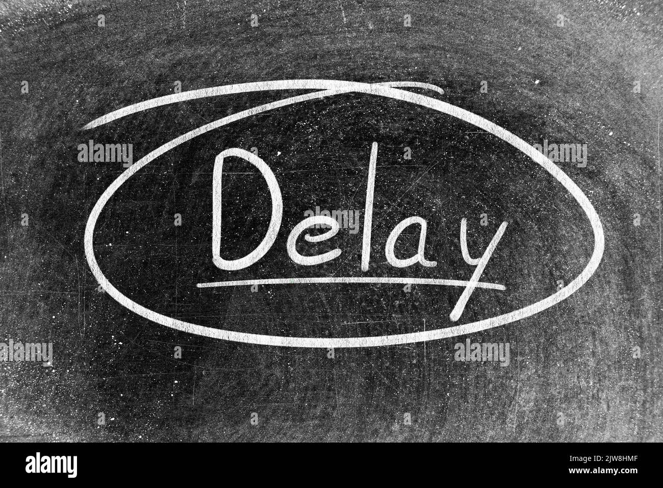 White chalk hand writing in word delay on blackboard background Stock ...