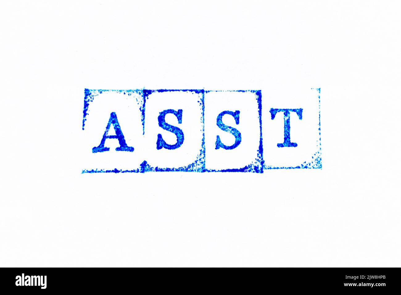 Blue color ink rubber stamp in word ASST (abbreviation of assistant) on ...