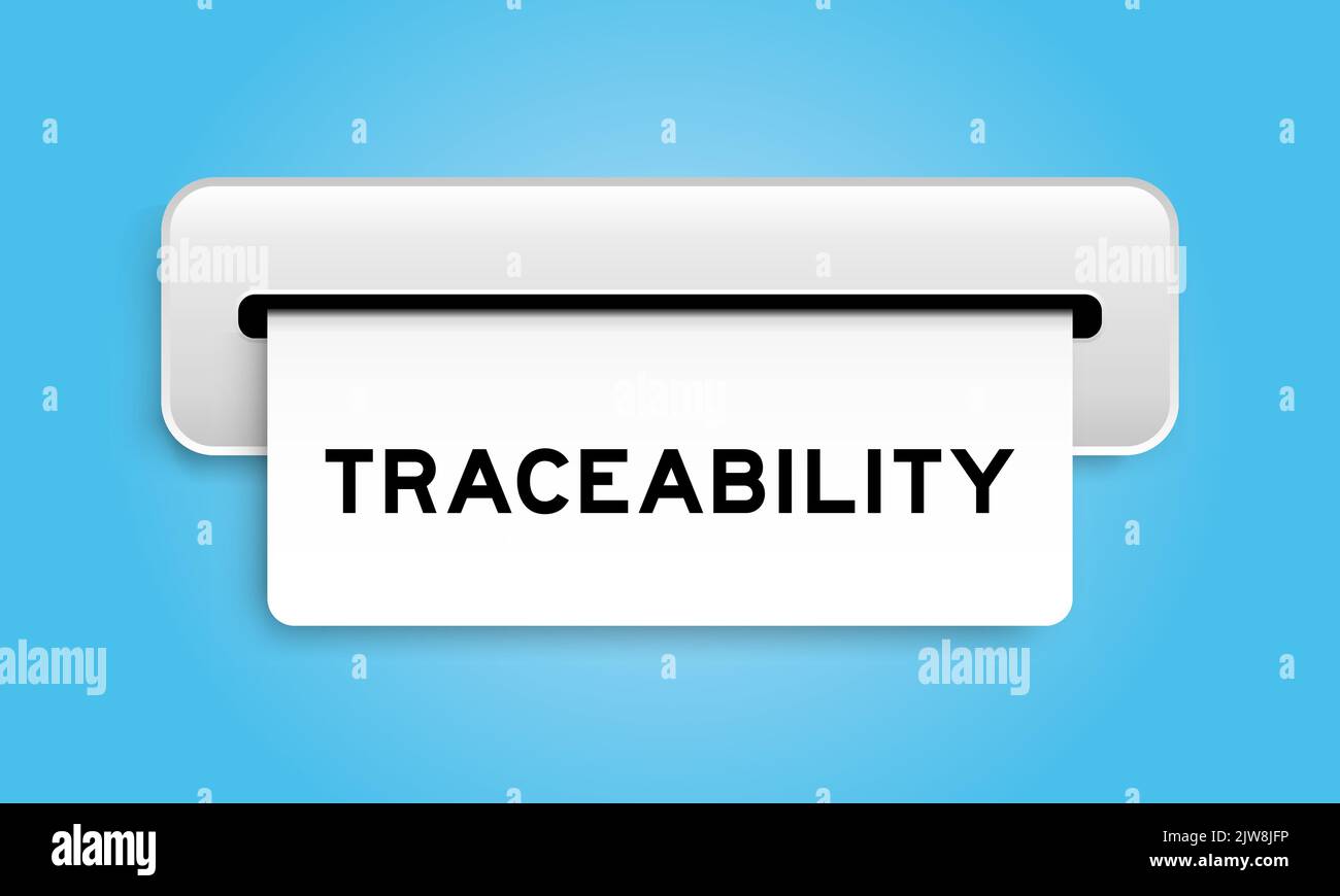 White coupon banner with word traceability from machine on blue color ...