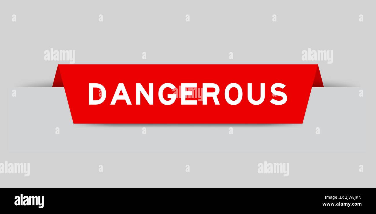 Red color inserted label with word dangerous on gray background Stock ...