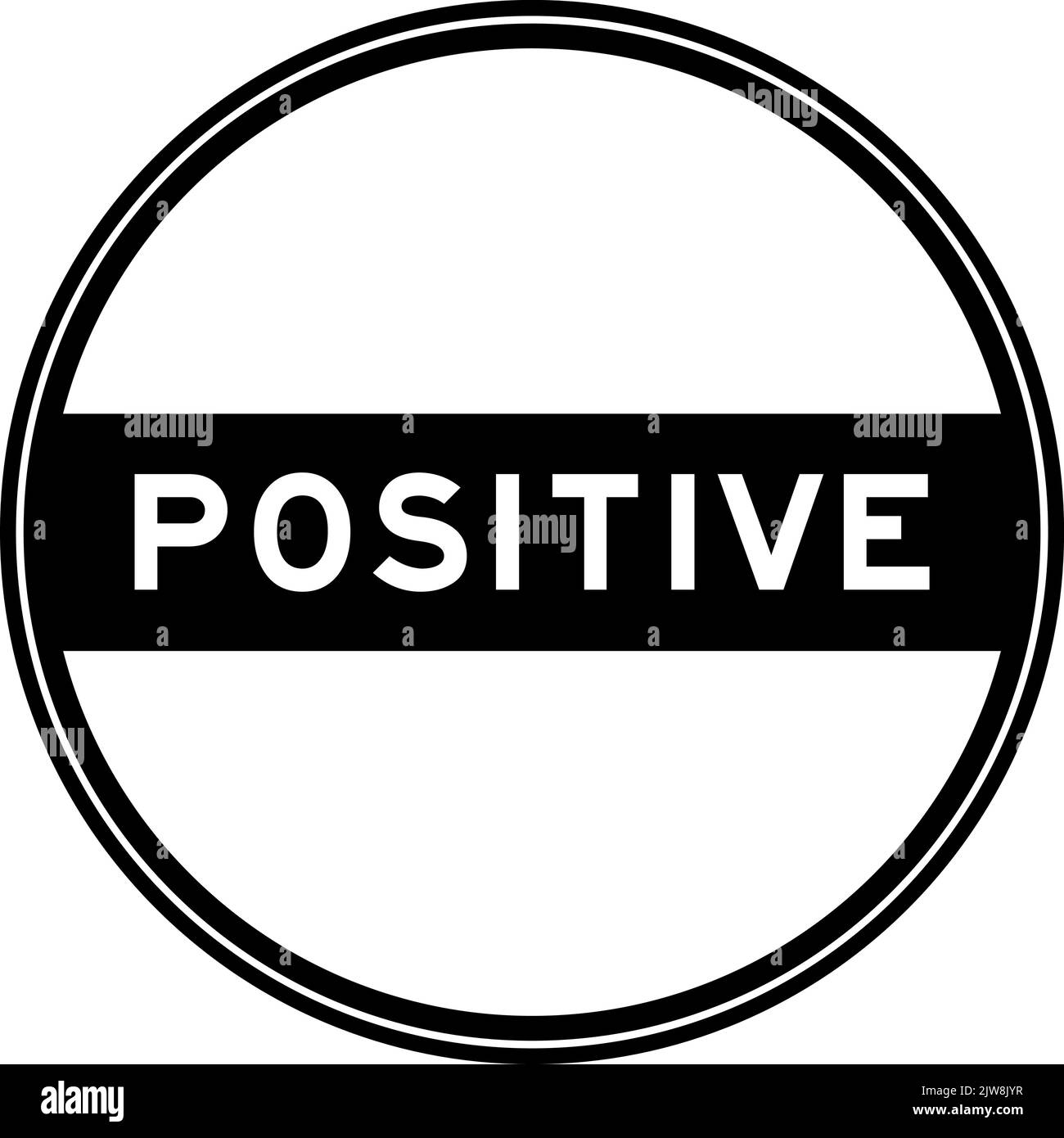 Black color round seal sticker in word positive on white background ...