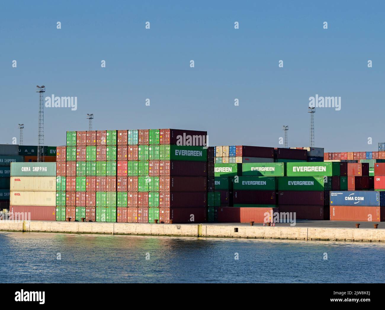 Antwerp, Belgium - August 2022: Shipping containers stacked on the ...