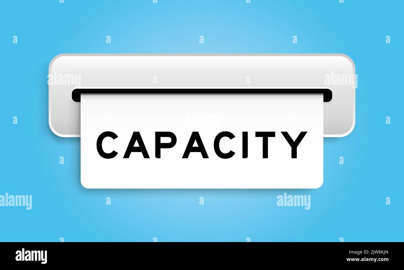 White coupon banner with word capacity from machine on blue color ...