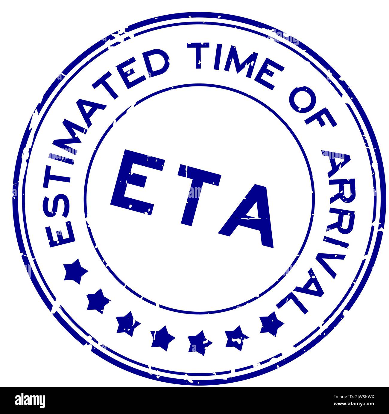Grunge blue ETA estimated time of arrival word round rubber seal stamp ...
