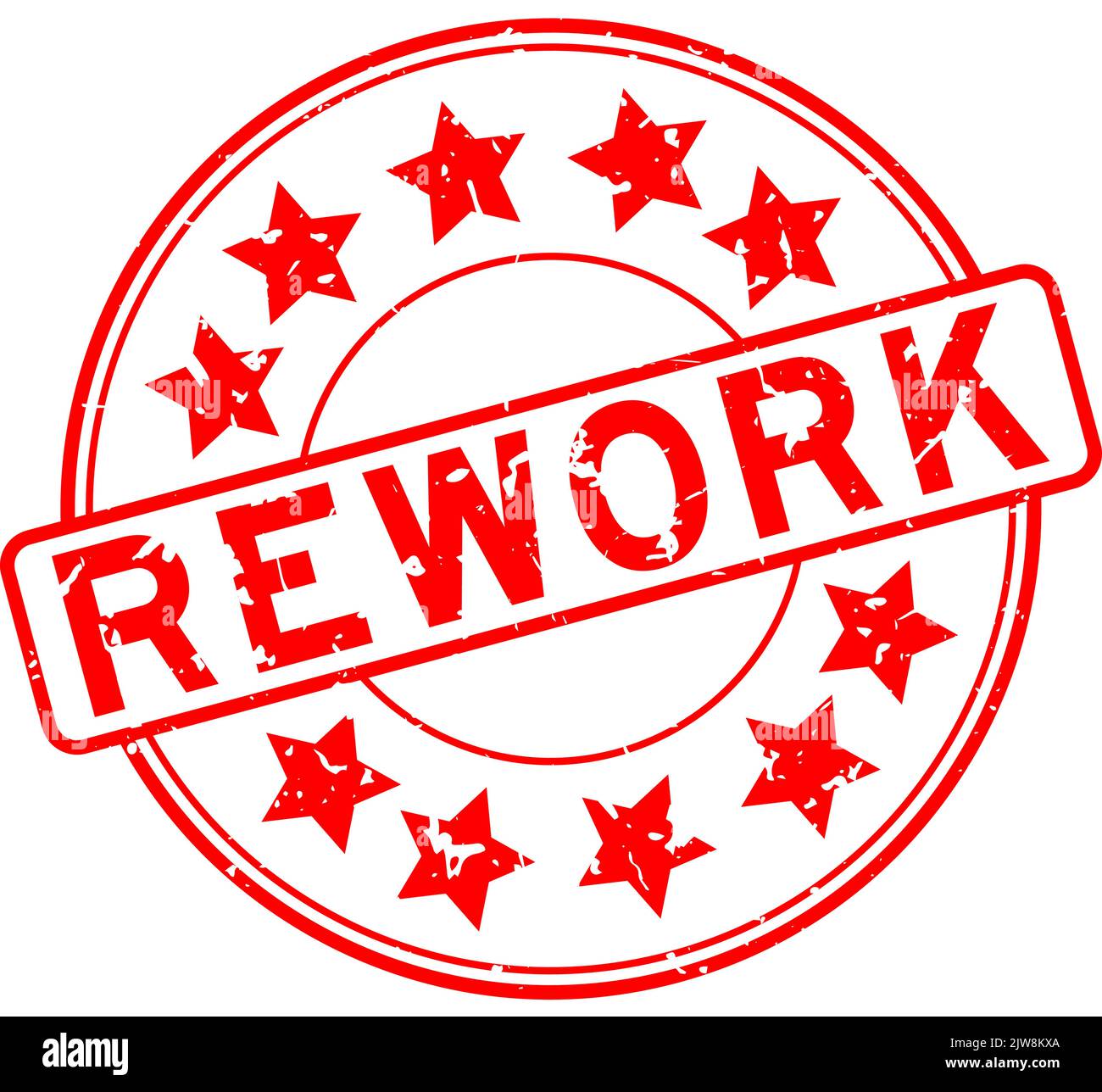 Grunge red rework word with star icon round rubber seal stamp on white background Stock Vector ...