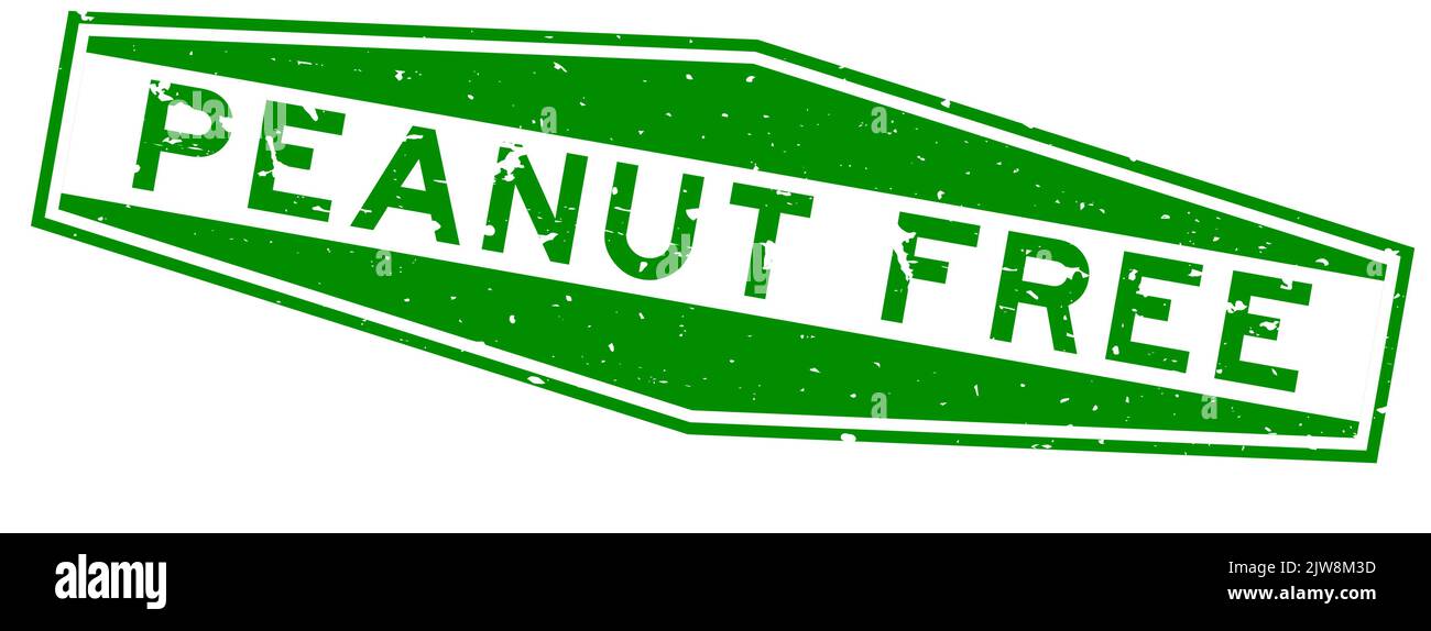 Grunge green peanut free word hexagon rubber seal stamp on white ...