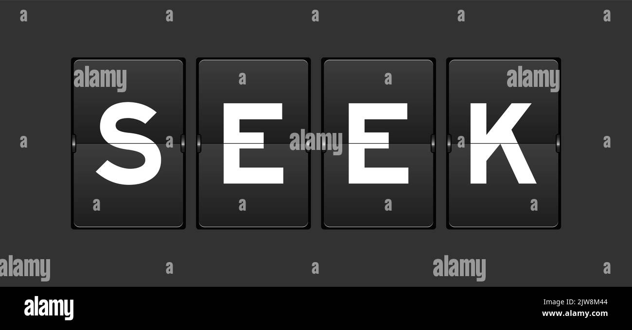 Black color analog flip board with word seek on gray background Stock ...