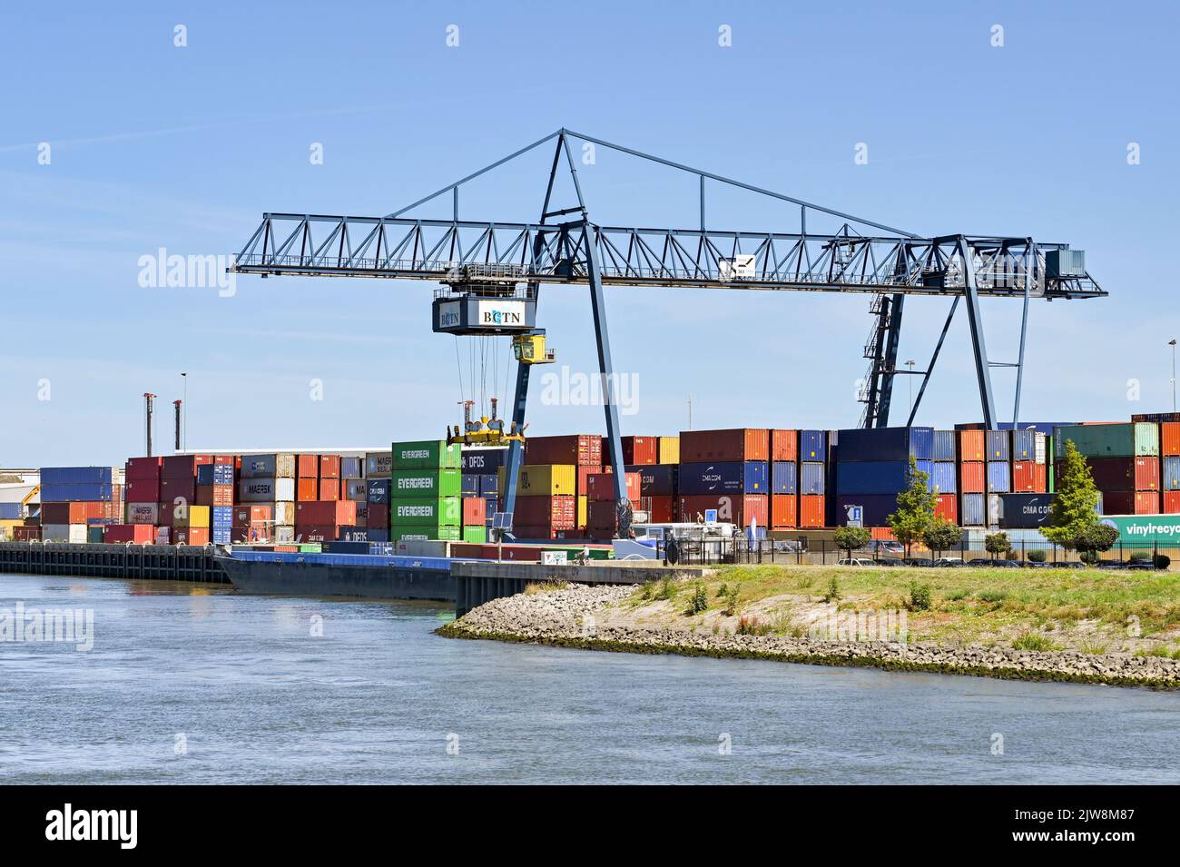 Rotterdam, Netherlands - August 2022: Large mobile crane lifting a ...
