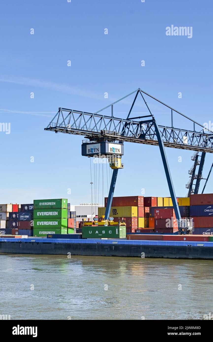 Rotterdam, Netherlands - August 2022: Large mobile crane lifting a ...