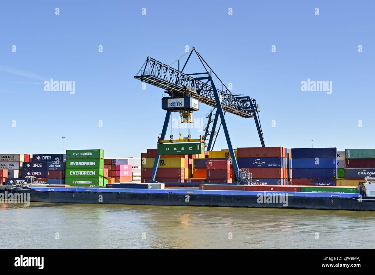Rotterdam, Netherlands - August 2022: Large mobile crane lifting a ...