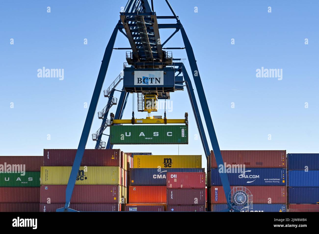 Rotterdam, Netherlands - August 2022: Large mobile crane lifting a ...