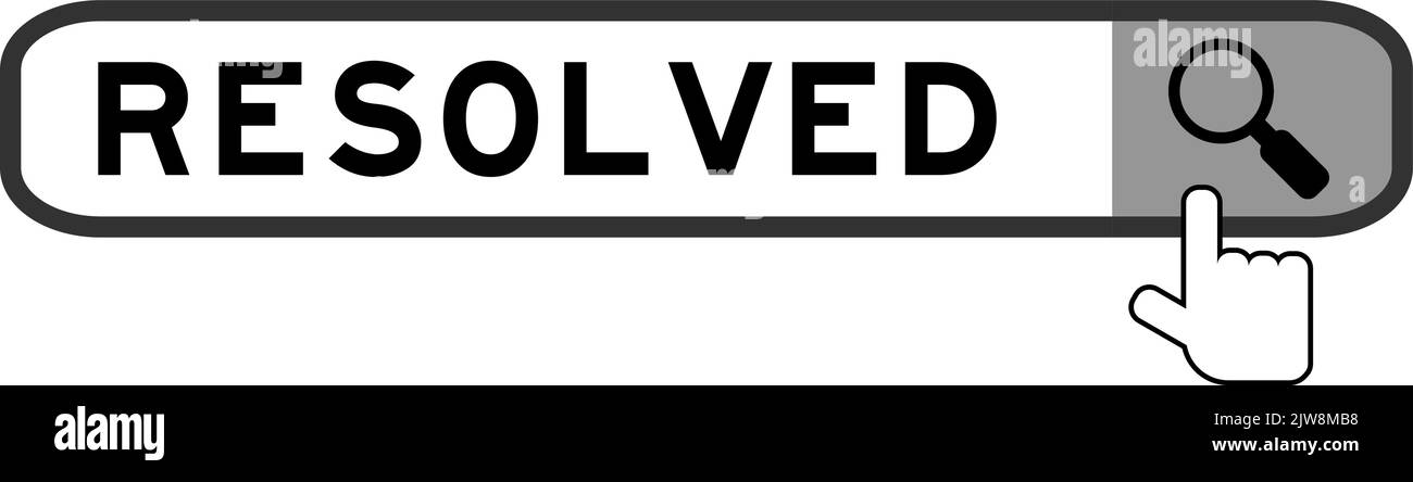 Search banner in word resolved with hand over magnifier icon on white ...