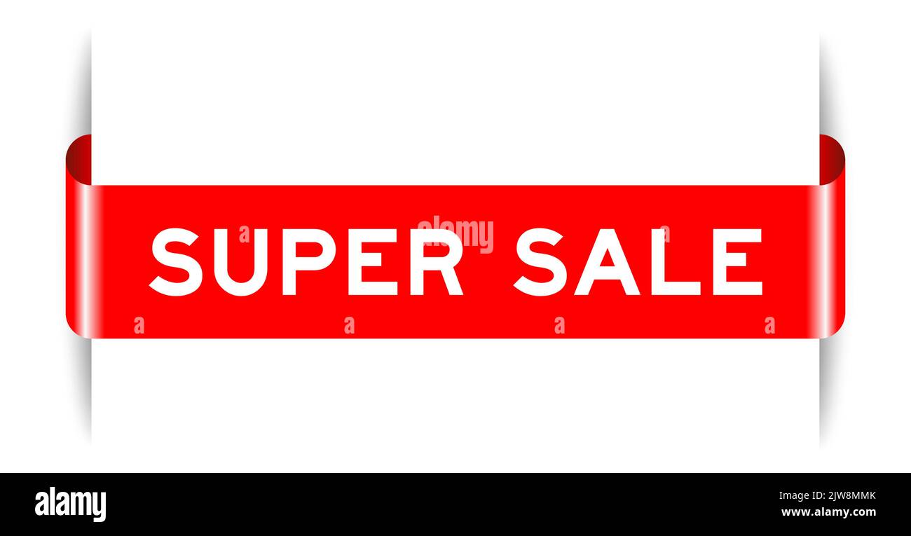 Red color inserted label banner with word super sale on white ...
