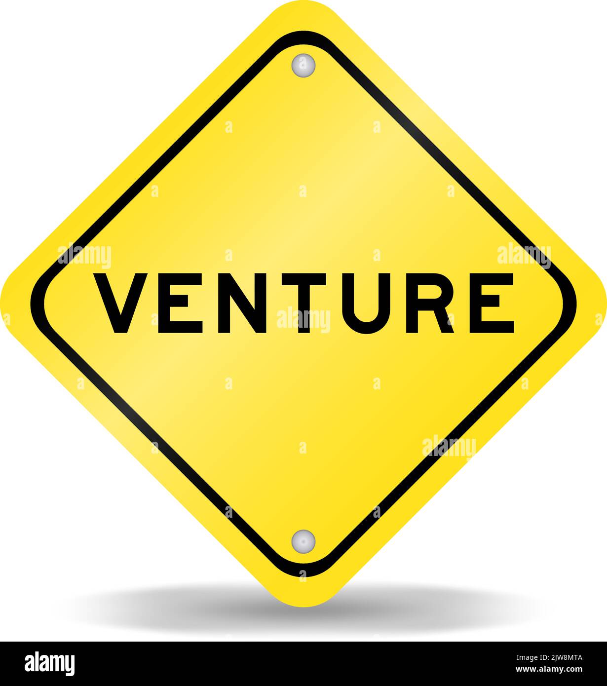 Yellow color transportation sign with word venture on white background ...