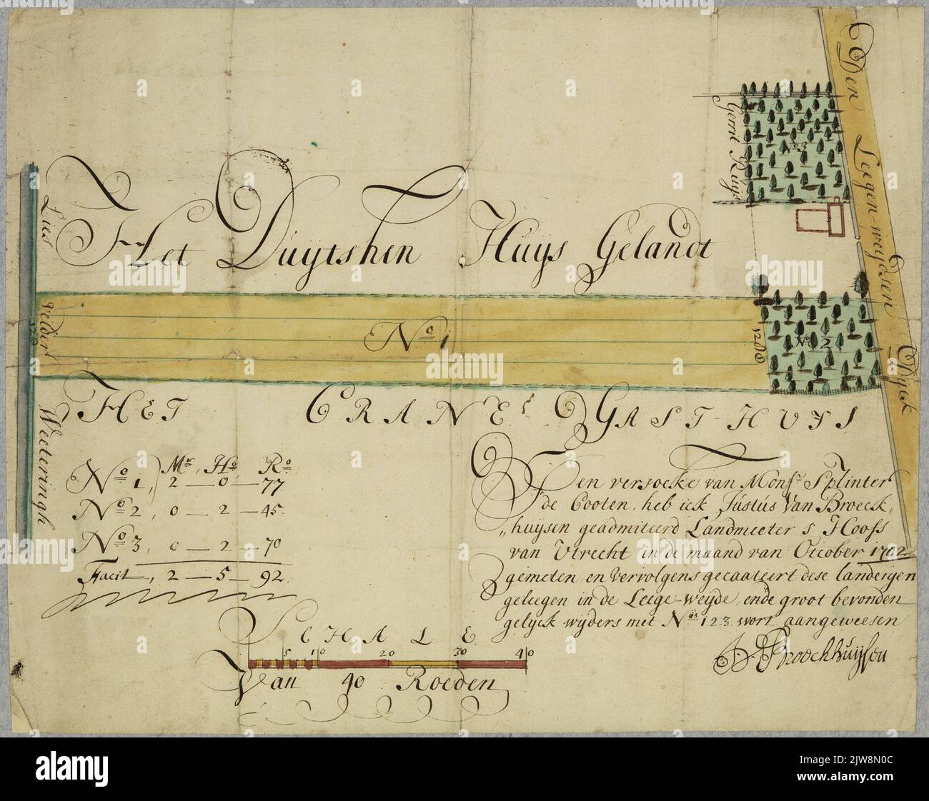 Map of a plot of arable land and two plots orchard plots, located ...