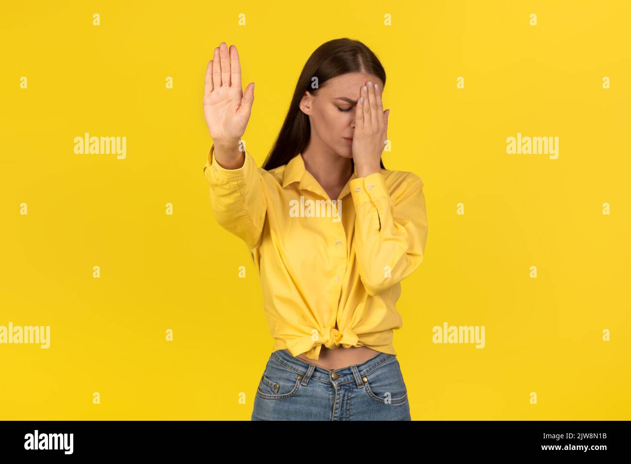 Stop hand gesture female hand hi-res stock photography and images - Alamy
