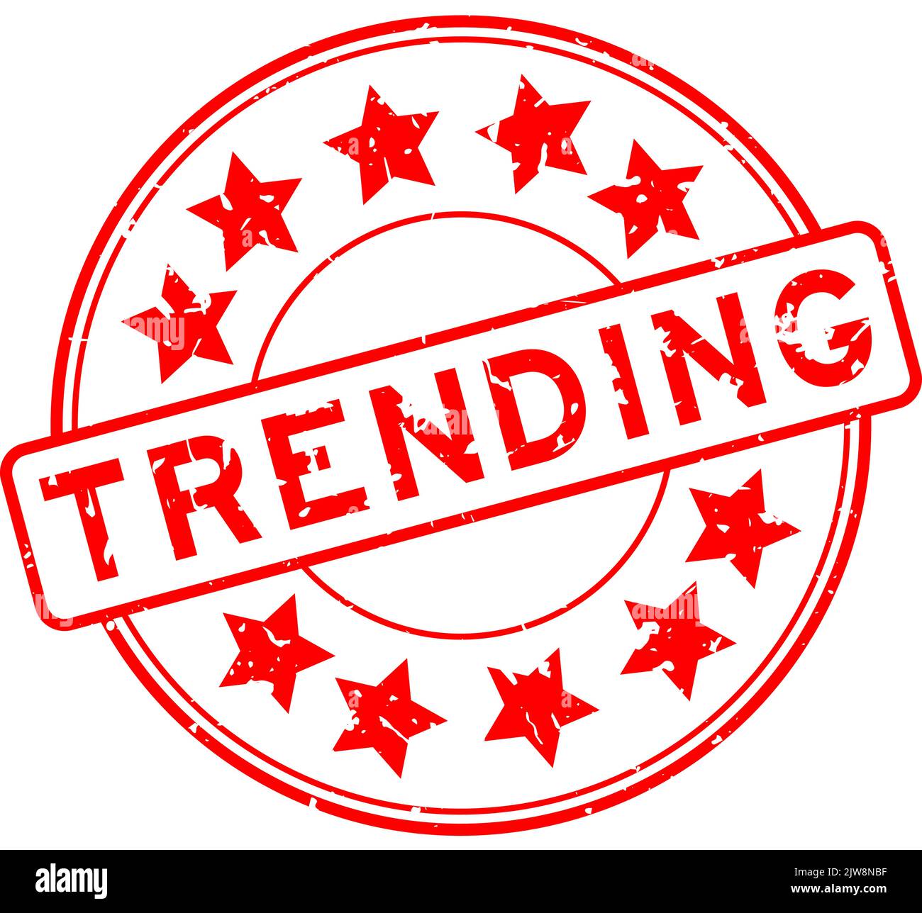 Grunge red trending word with star icon round rubber seal stamp on ...