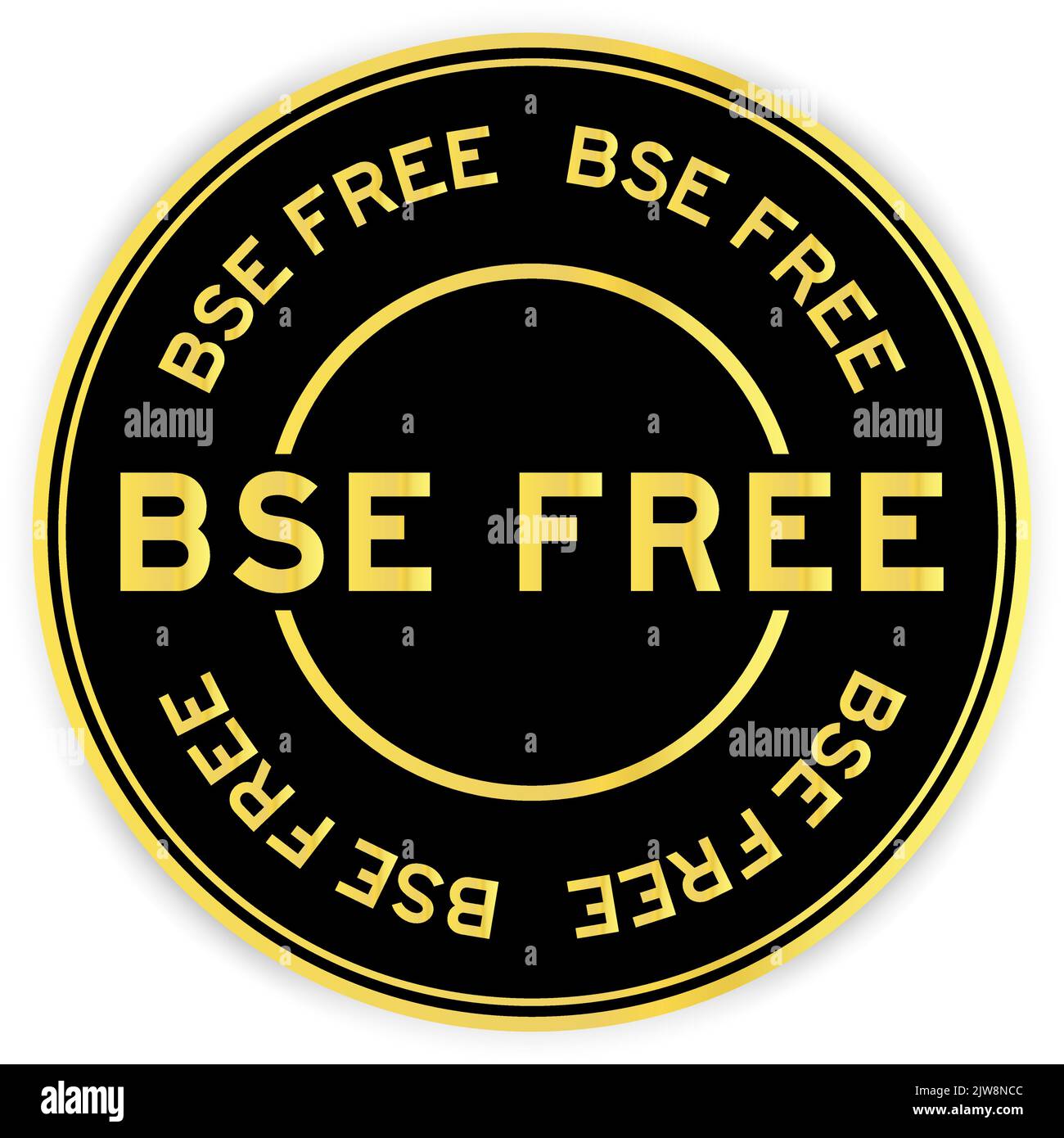 Black and gold color round label sticker with word BSE (bovine ...