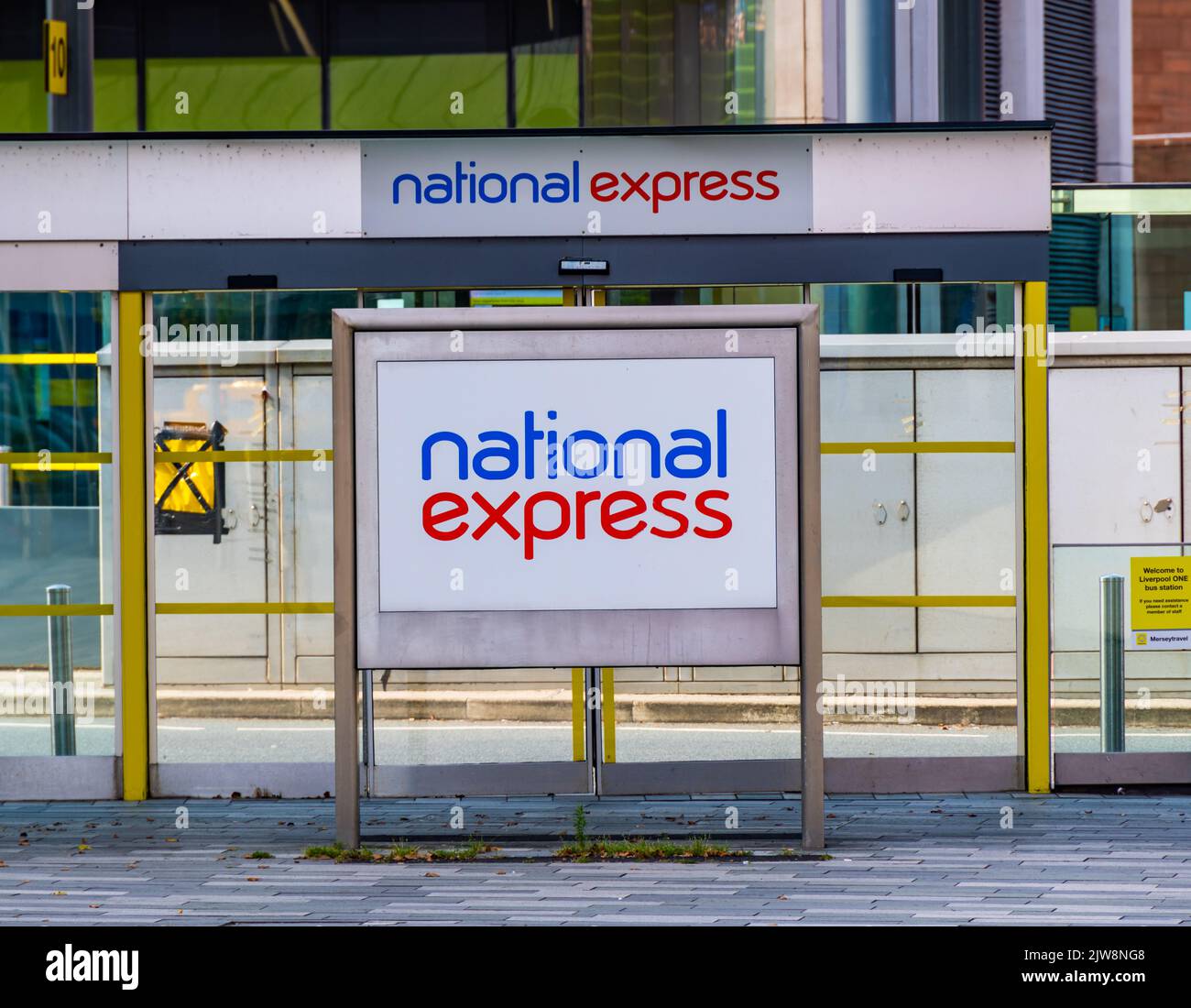 National Express Bus stop in Liverpool - LIVERPOOL, UK - AUGUST 16 ...