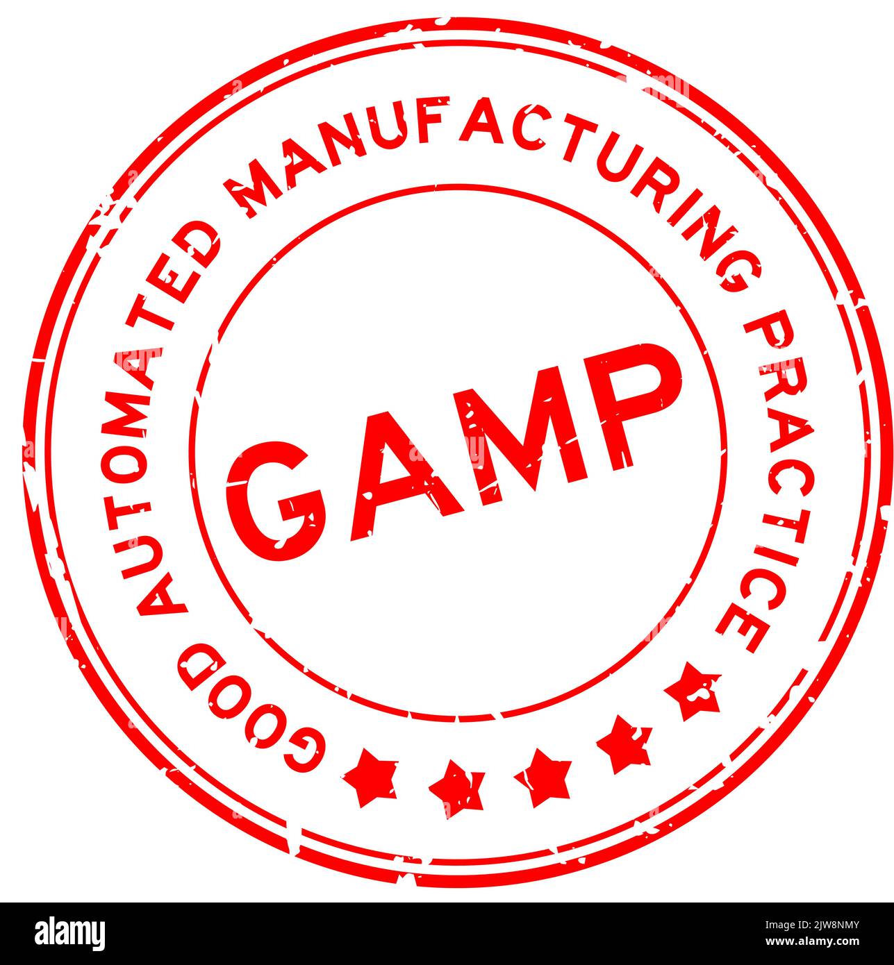 Grunge red GAMP Good Automated Manufacturing Practice word round rubber ...