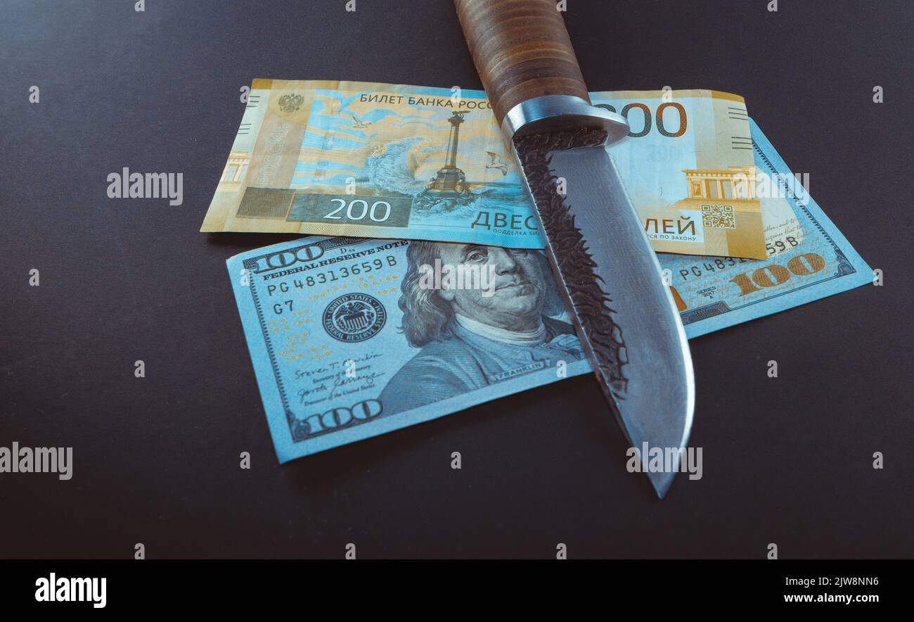 Ruble Dollar Conflicts, banknote Dollar and banknote Ruble, Ruble vs ...