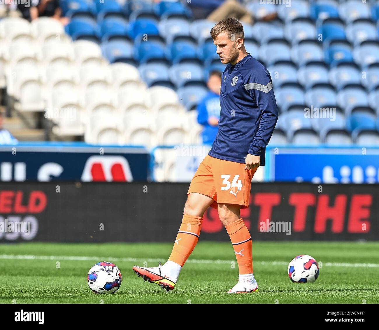 Jordan Thorniley #34 of Blackpool warms up ahead of the Sky Bet ...