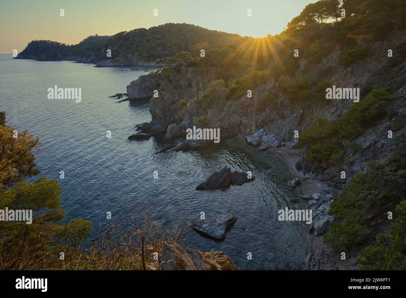 Coastal landscape of Hyeres and Presqu'iles de Giens at sunset, France ...