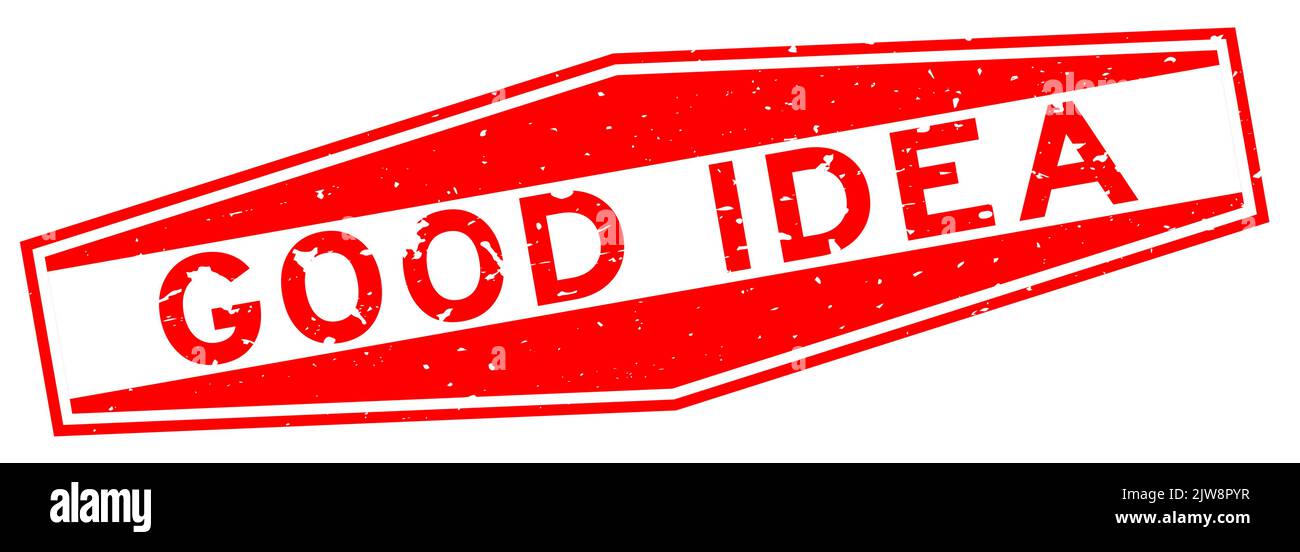 Grunge red good idea word hexagon rubber seal stamp on white background ...
