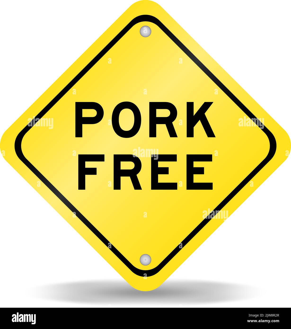 Yellow color transportation sign with word pork free on white ...