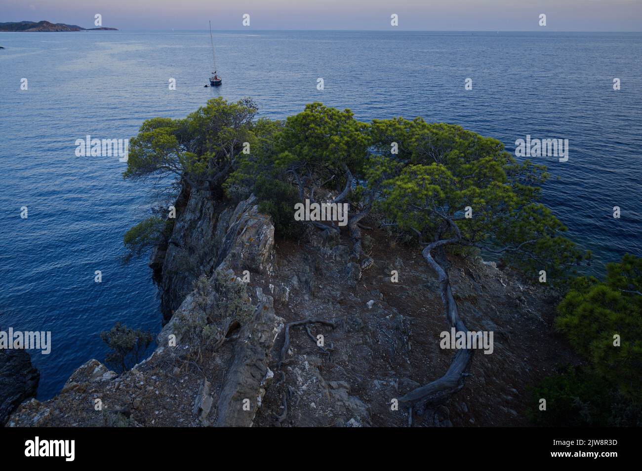 Coastal landscape of Hyeres and Presqu'iles de Giens at sunset, France ...