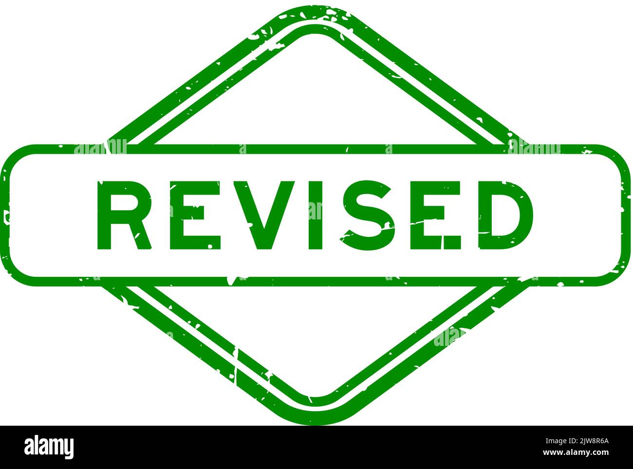 Grunge green revised word rubber seal stamp on white background Stock ...