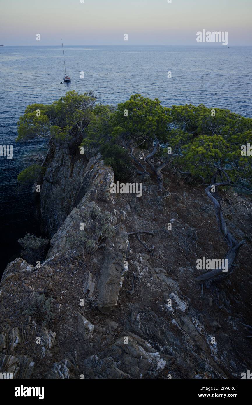 Coastal landscape of Hyeres and Presqu'iles de Giens at sunset, France ...
