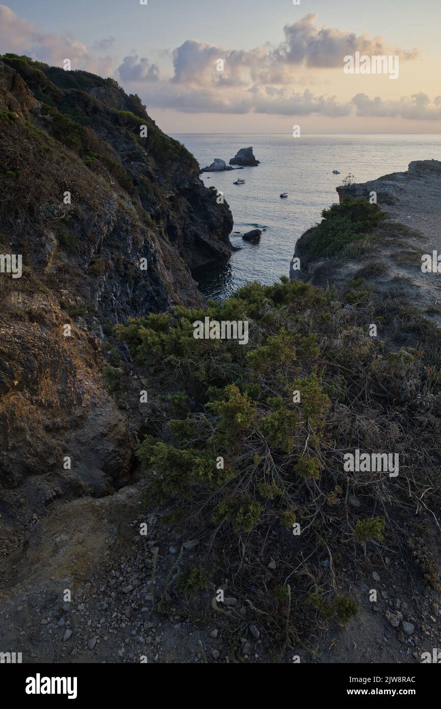 Coastal landscape of Hyeres and Presqu'iles de Giens at sunset, France ...