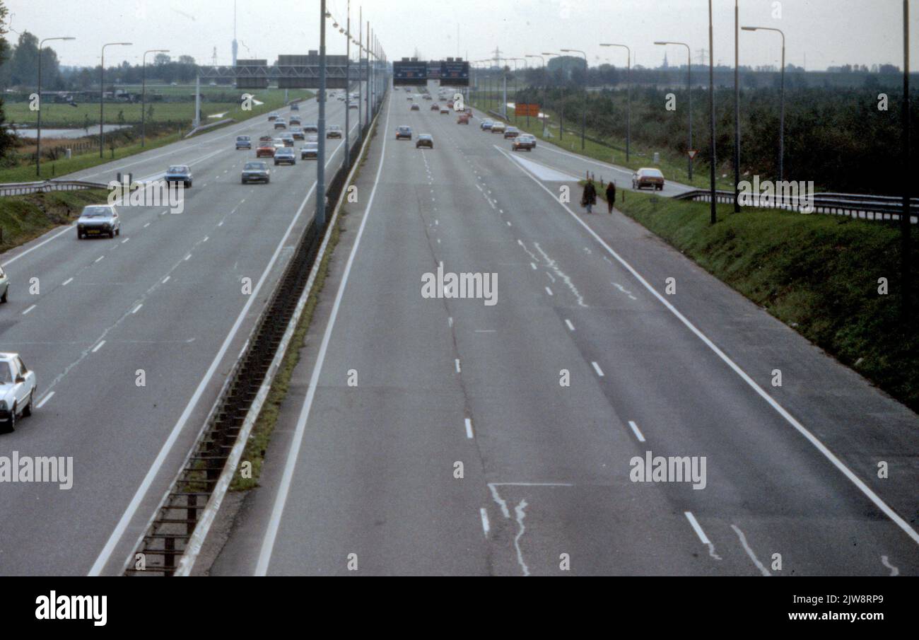 View of the A2 motorway near Utrecht, from Noorden. (With two hikers on ...