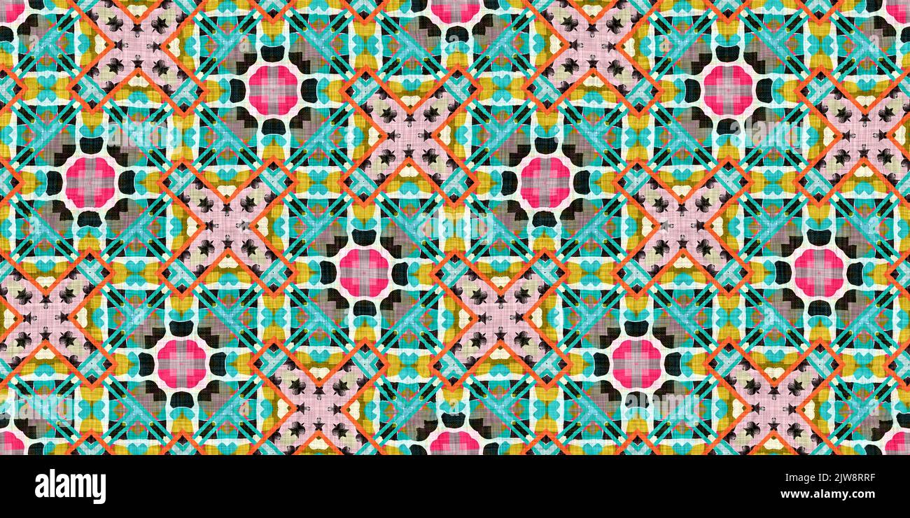 Kitsch pattern geometric retro design in seamless border background ...