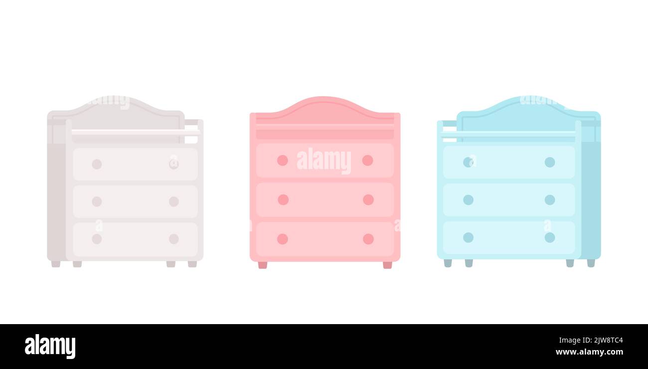 Baby changing tables in front and three quarters for nursery. Isolated ...