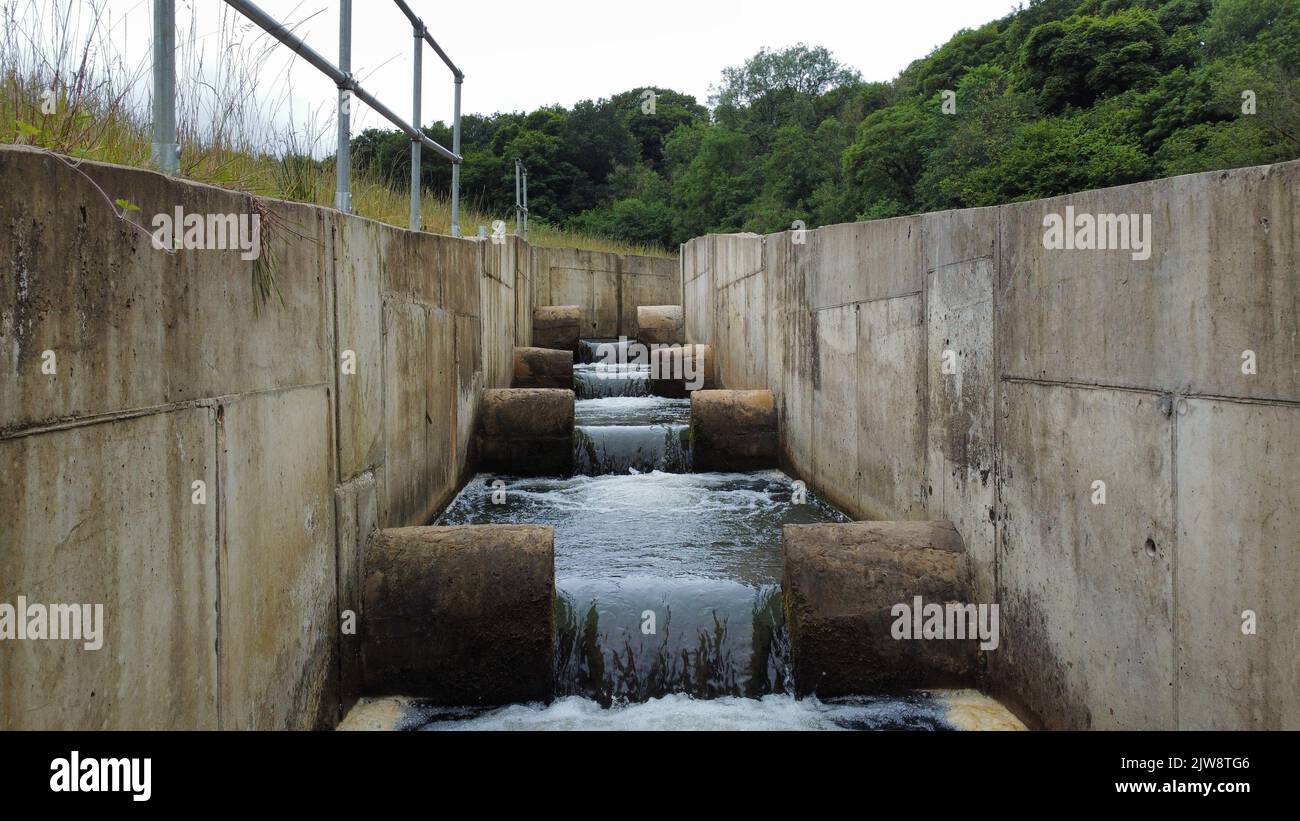 The view of water flowing in a fish ladder structure in nature Stock ...
