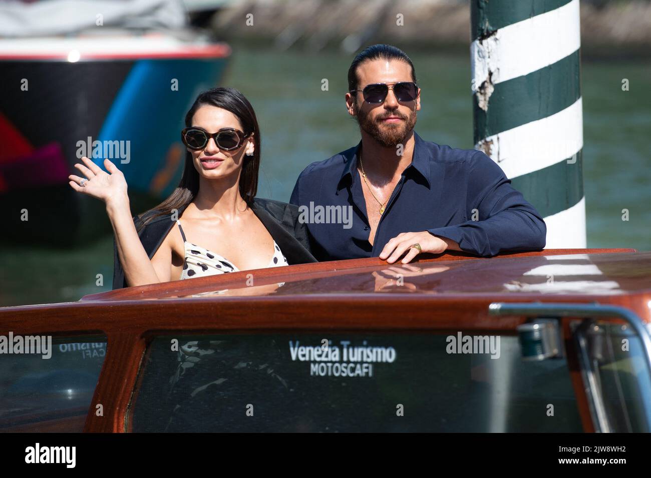 Can Yaman and Francesca Chillemi arriving at the Excelsior Hotel during ...