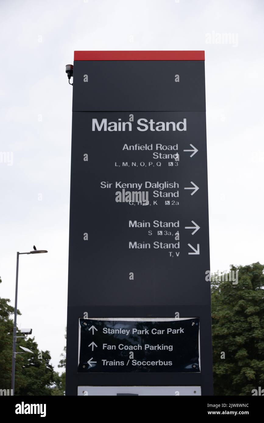 Direction signs at Anfield stadium - home of FC Liverpool - LIVERPOOL ...