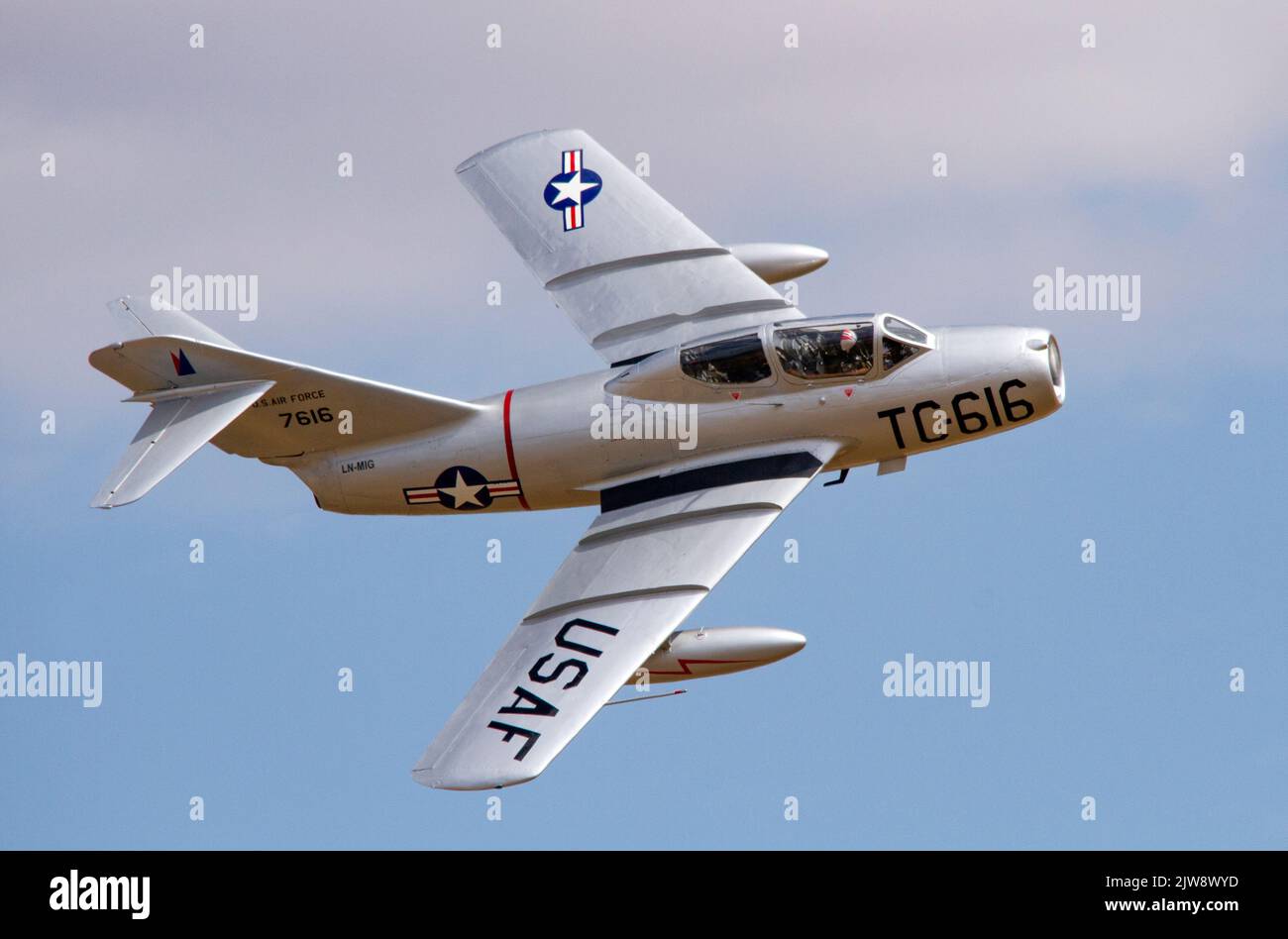 Mikoyan-Gurevich MIG 15 landing on runway 24 at the Duxford Summer Air ...