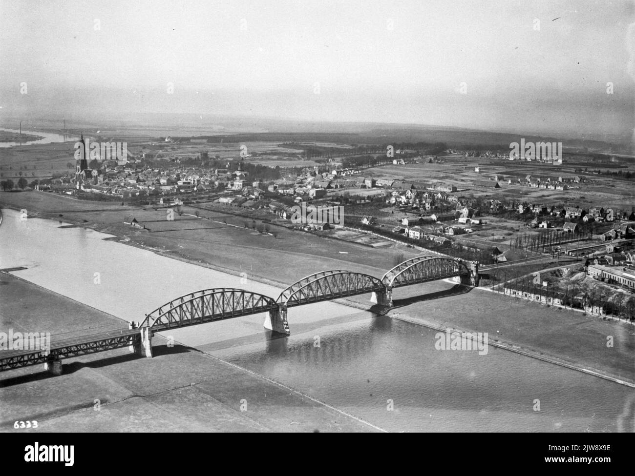 Aerial photo of the railway bridge over the Rhine near Rhenen, with the ...