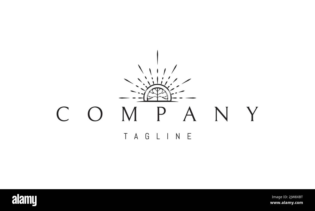 Vector logo on which an abstract image of a shining sun with a tree in ...