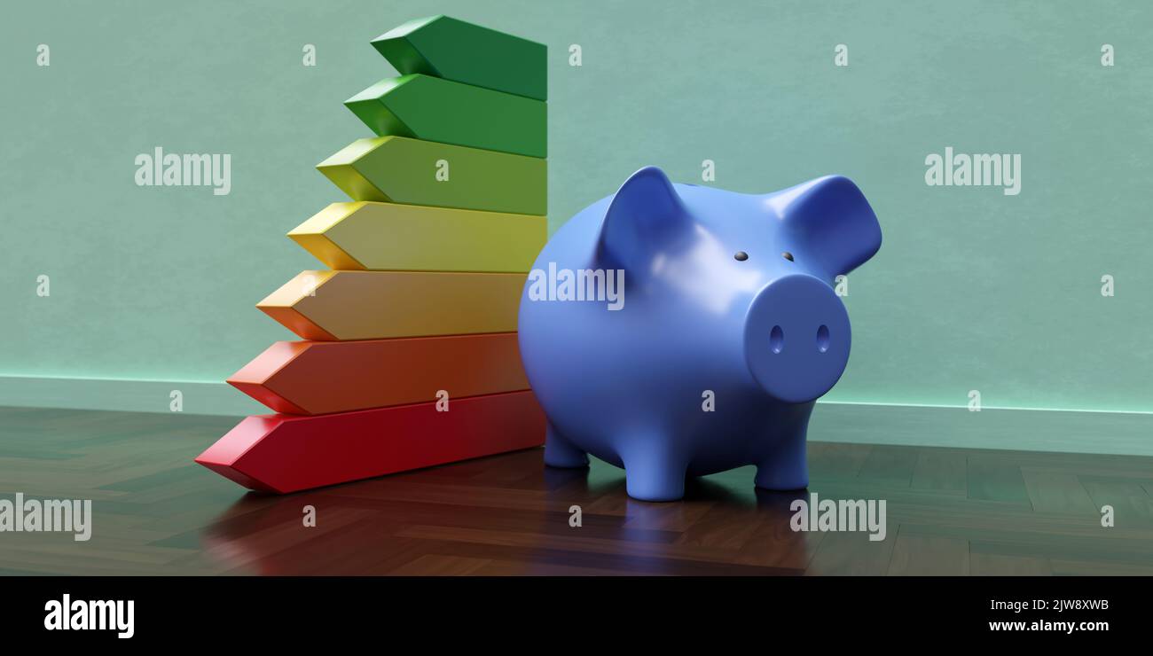 Energy efficiency saving money. Home consumption economy. Energy class ...