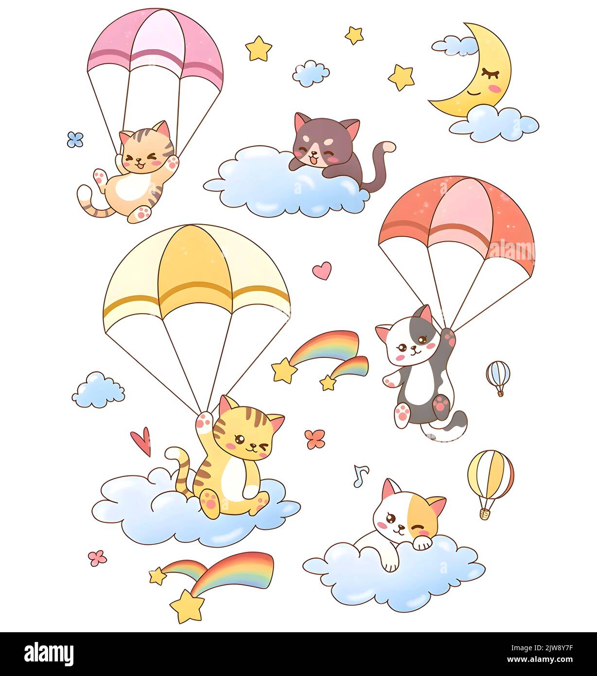 A beautiful illustration of different kittens with parachutes Stock ...